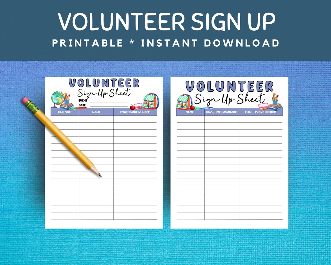 Volunteer Sign up Sheet, Classroom Volunteer Sign up Sheet, PTA Sign Up ...