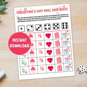 Valentine's Day Roll and Race Game, Classroom Party (PDF) - Etsy