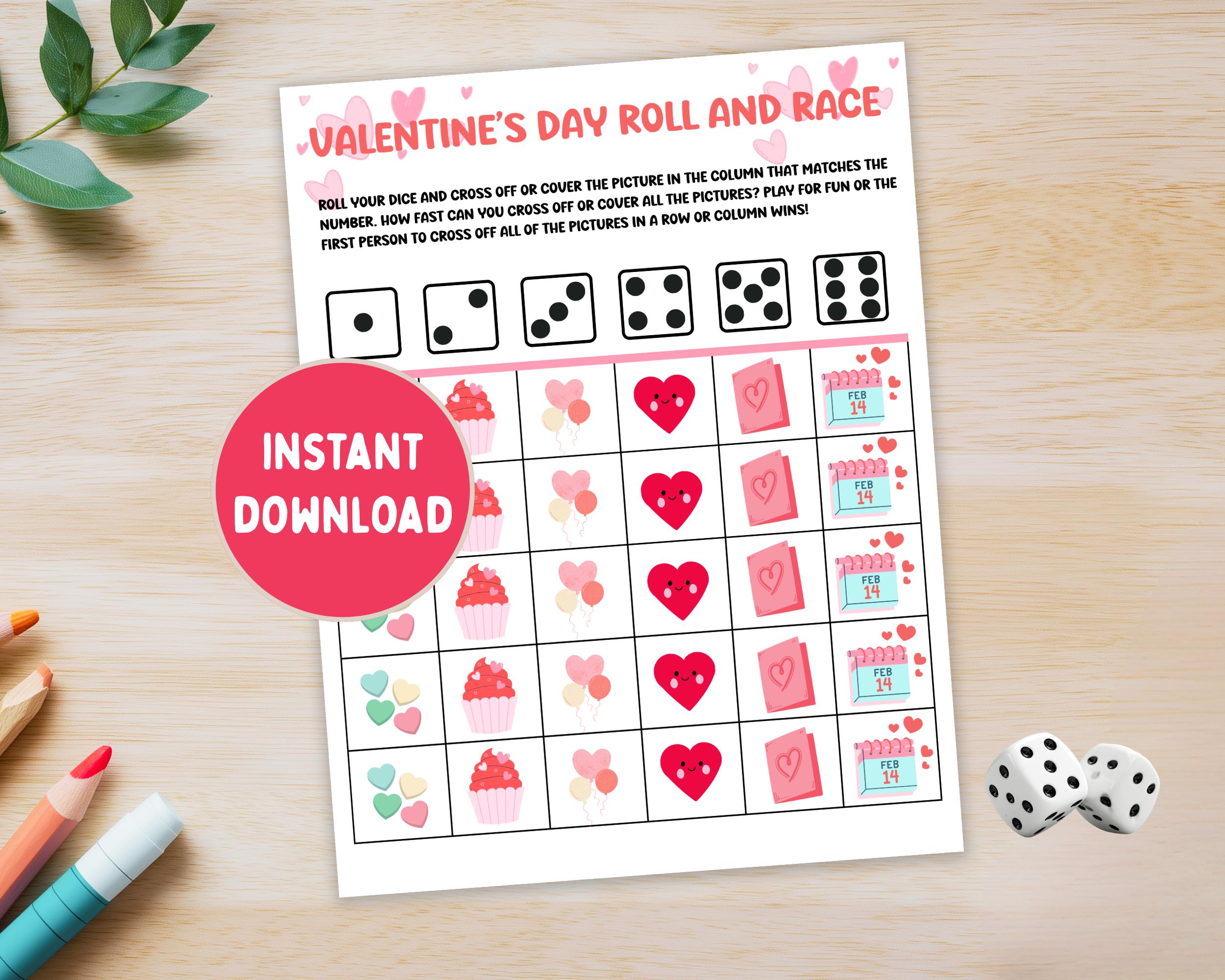 Valentine's Day Roll and Race Game, Classroom Party (PDF) - Etsy