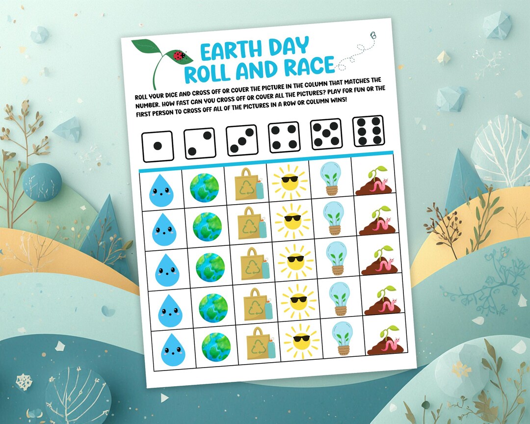 Earth Day Roll and Race Game, Printable Classroom Activity (PDF ...