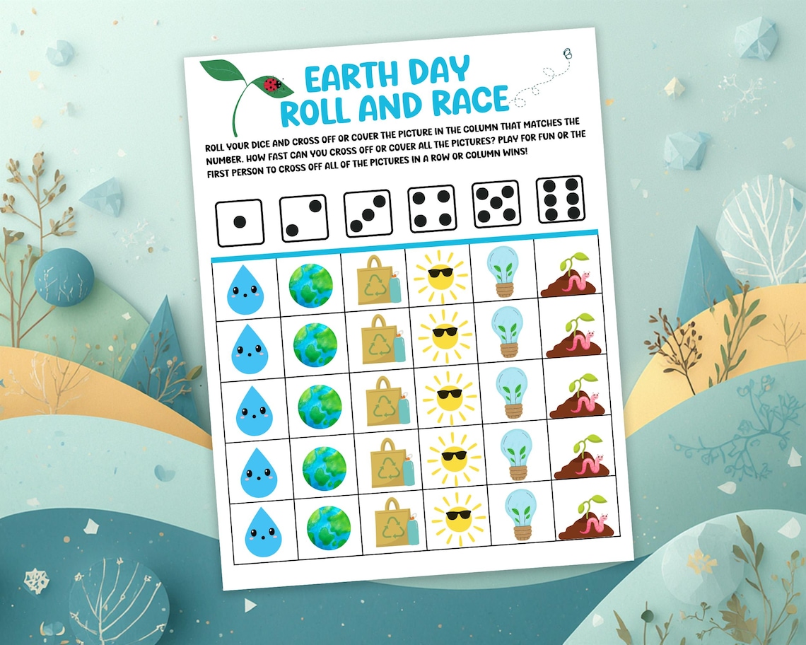 Earth Day Roll and Race Game, Printable Classroom Activity (PDF ...