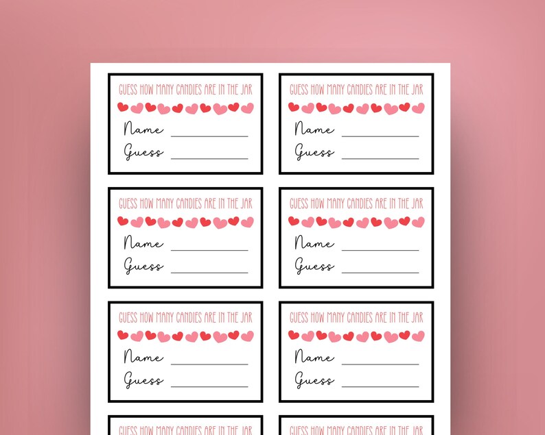 Guess How Many Candies, Valentine's Day Themed Guess How Many Candies ...