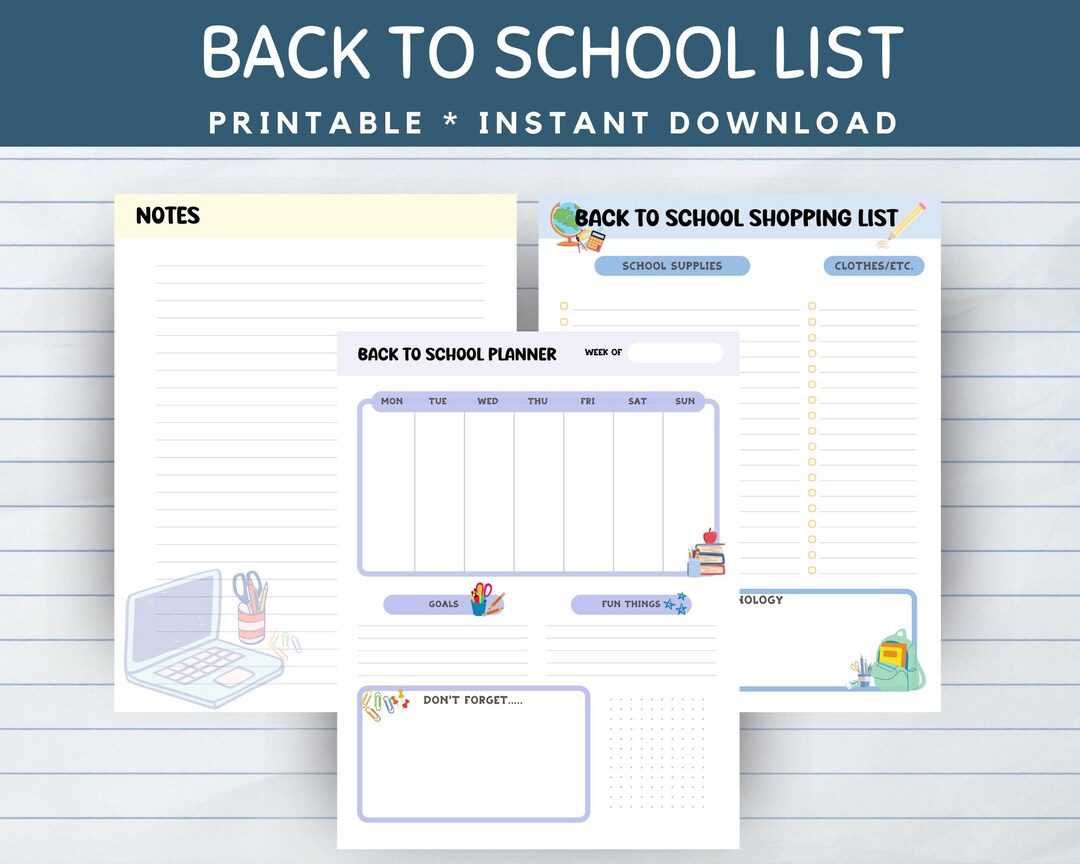 Back to School Parent Planner, Printable School Shopping List ...