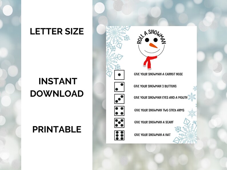 Roll A Snowman Printable, Build A Snowman Game, Winter Drawing Game ...