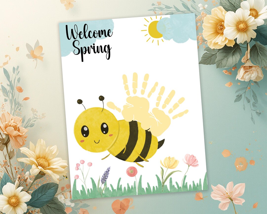 Bee Handprint Spring Art, Preschool Keepsake (PDF), Spring Art Activity ...