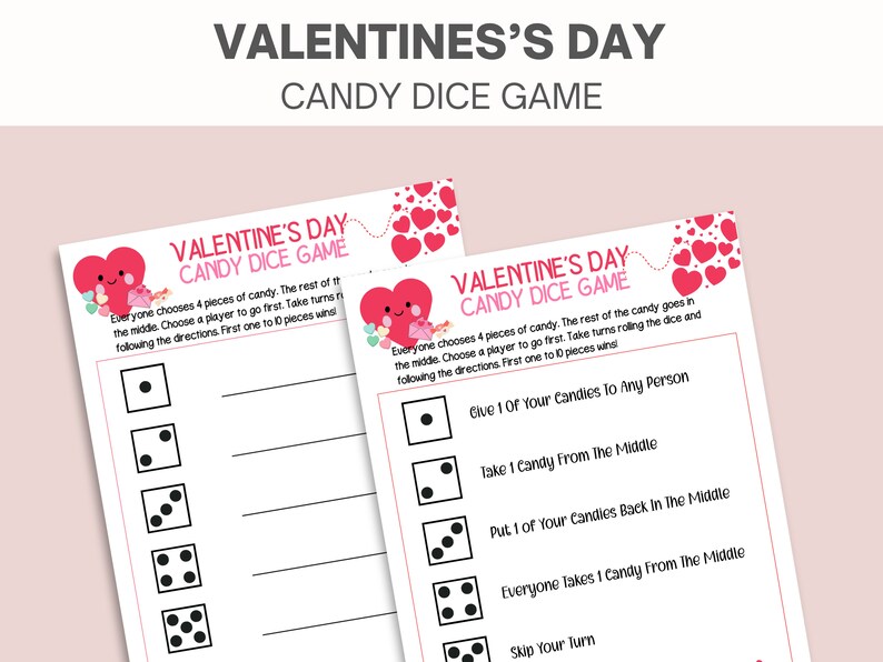 Valentine's Day Candy Dice Game, Printable Party Activity (PDF ...