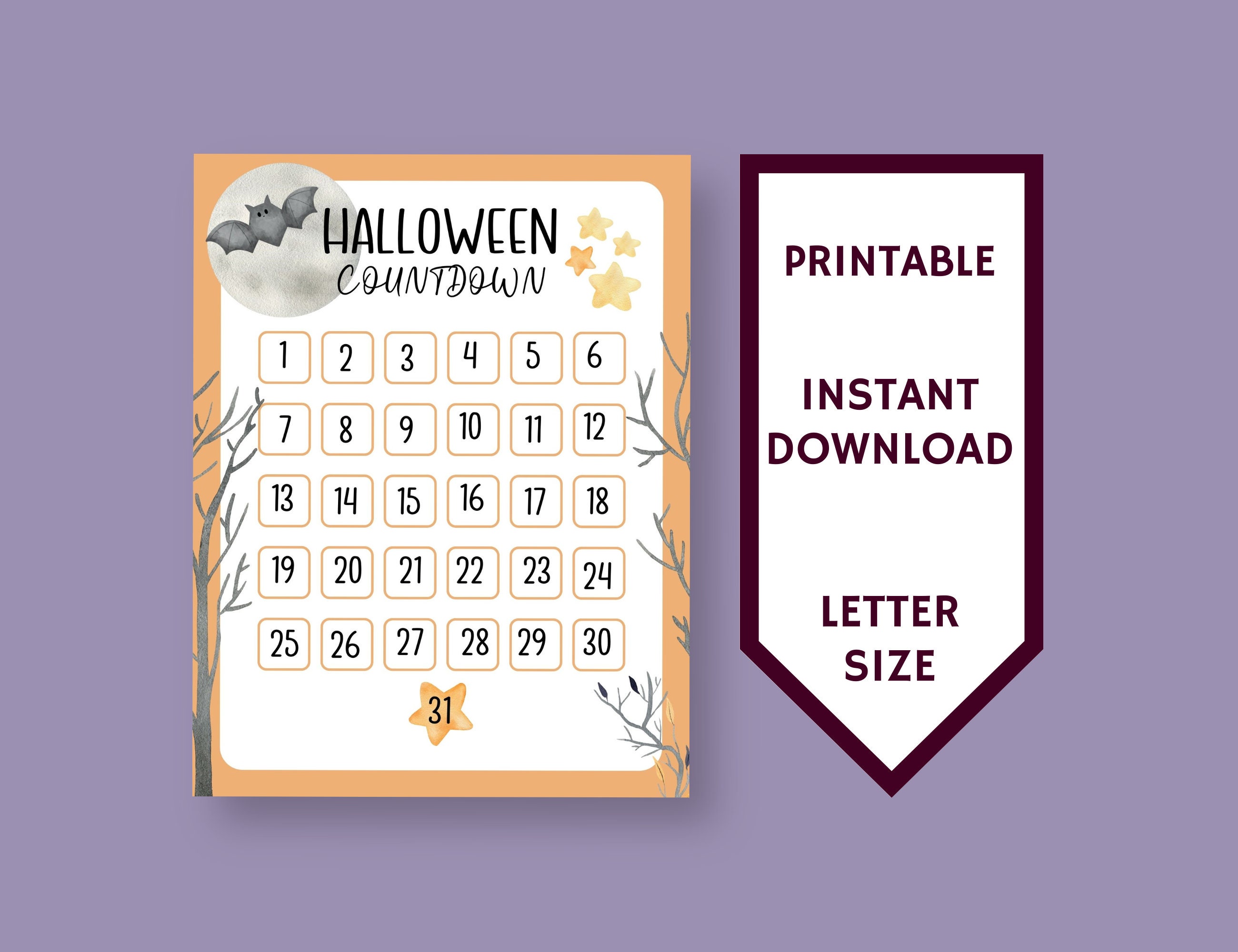Halloween Countdown Calendar Printable, Spooky Season Activity - Etsy