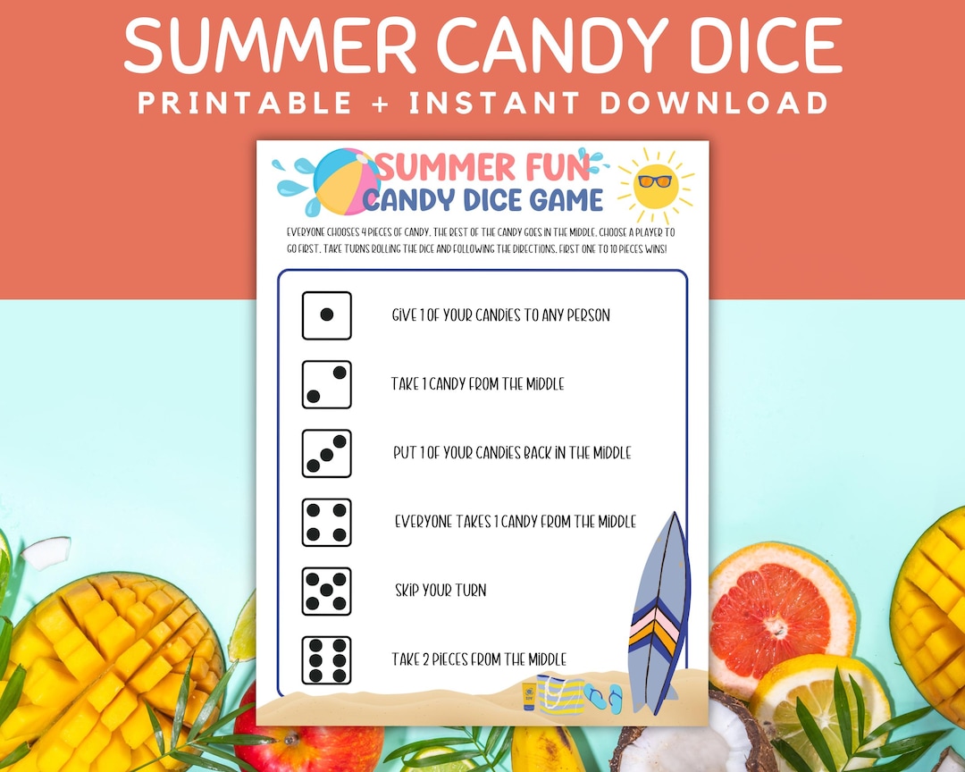 Summer Candy Dice, Pool Party Game, Family Summer Fun, Summer Candy ...