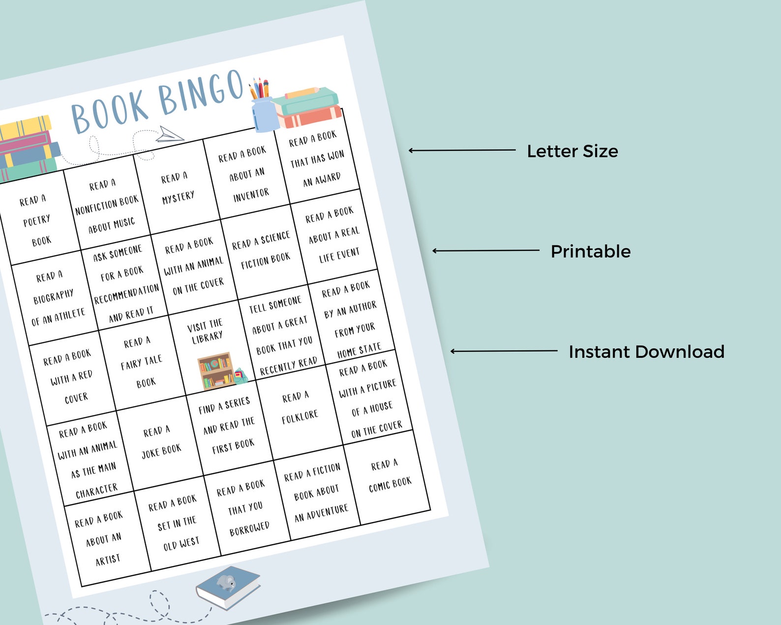 Book Bingo for Kids, Elementary Library, Classroom Library Printable ...