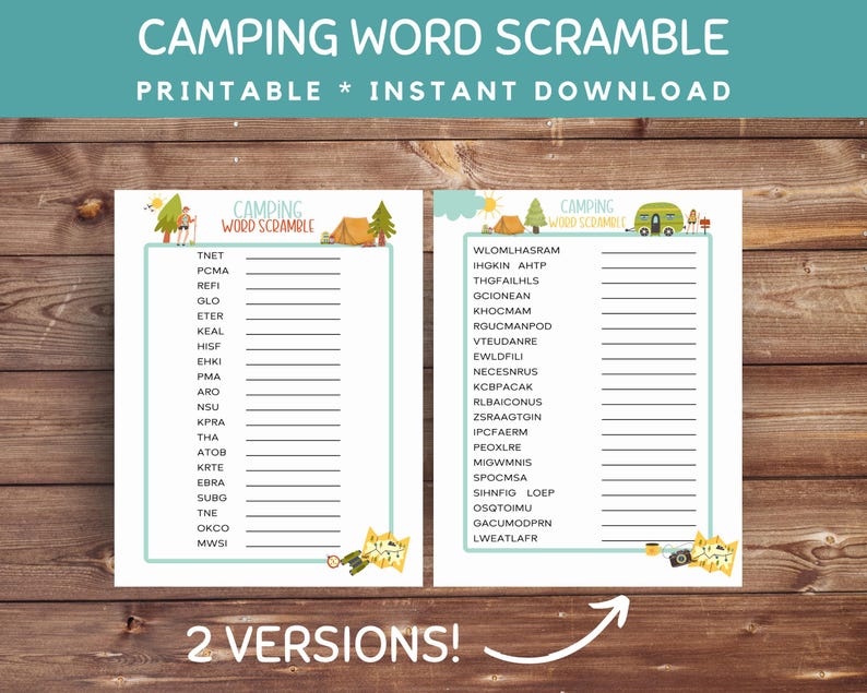 Camping Word Scramble, Camping Word Game, Outdoor Themed Word Scramble ...