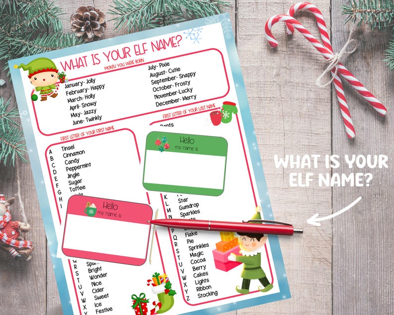 What's Your Elf Name?, Christmas Party Game, Christmas Elf Name ...