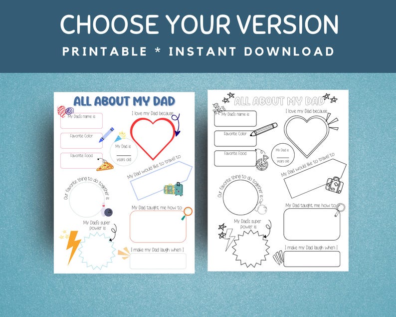 All About My Dad Printable Questionnaire, Father's Day Gift, Dad ...
