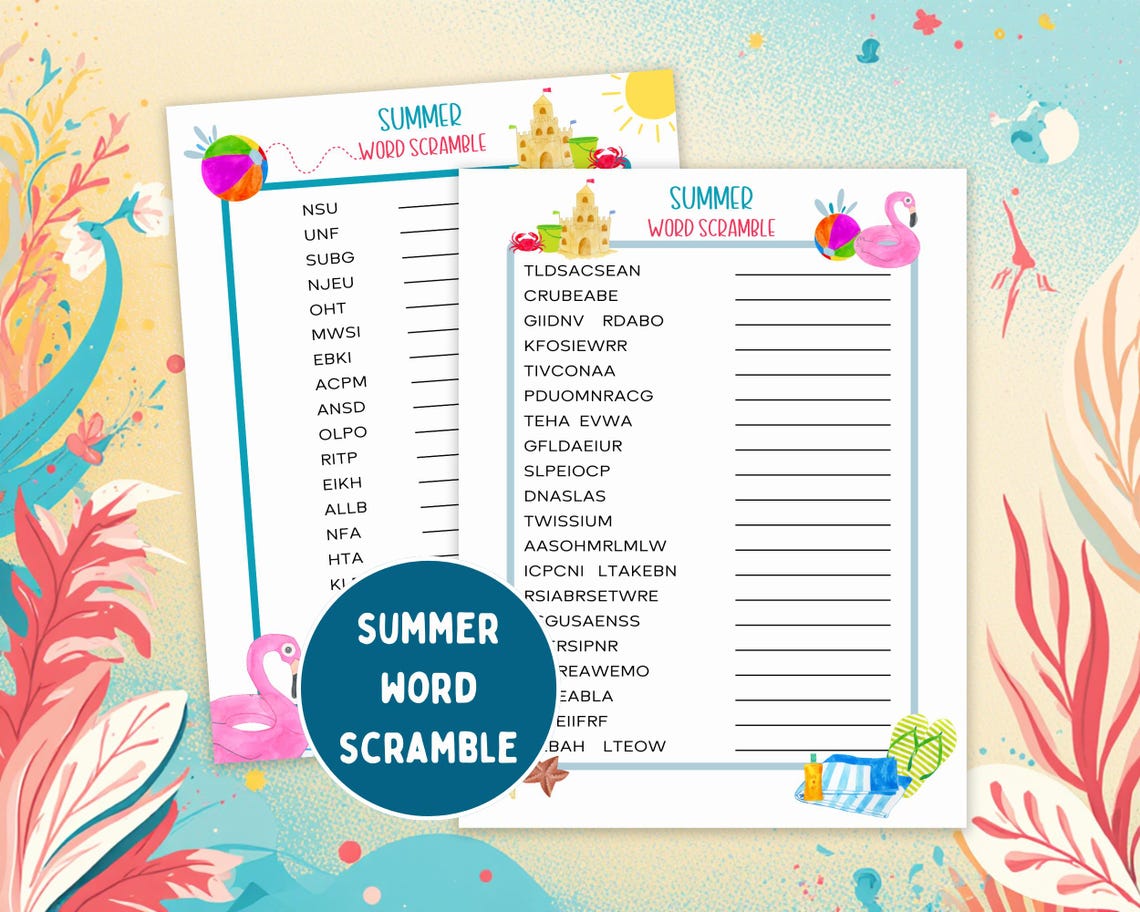 Summer Word Scramble for Kids, Printable Game (PDF), Easy Word Scramble ...
