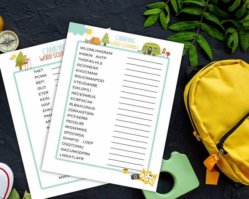 Camping Games, Camping Word Scramble, Outdoor Themed Word Scramble, Car ...