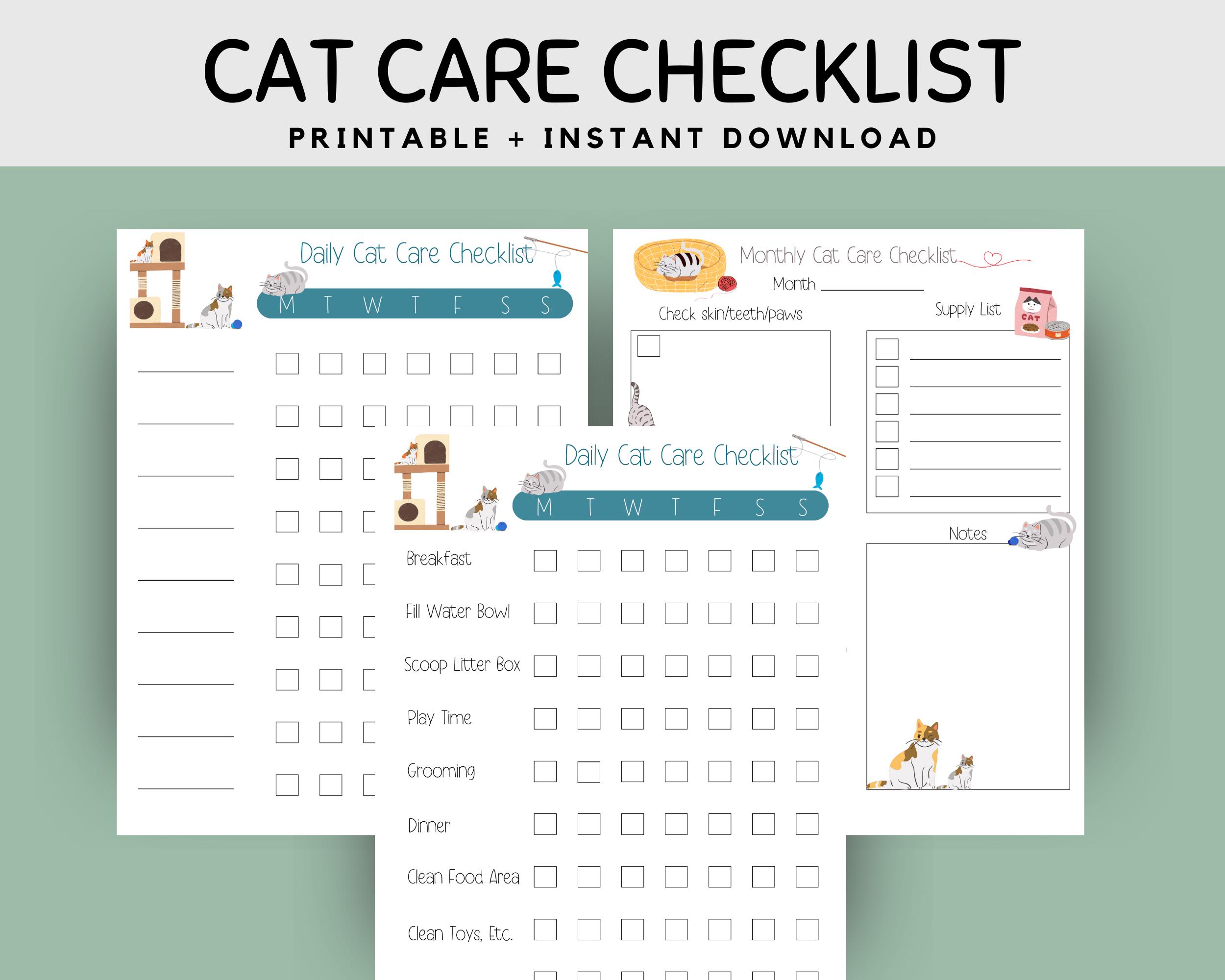 Cat Care Checklist, Daily & Monthly Chores (PDF Printable), Daily Pet ...