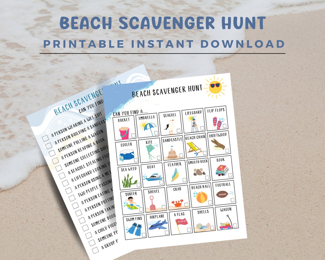 Beach Scavenger Hunt, Summer Scavenger Hunt at the Beach, Printable ...