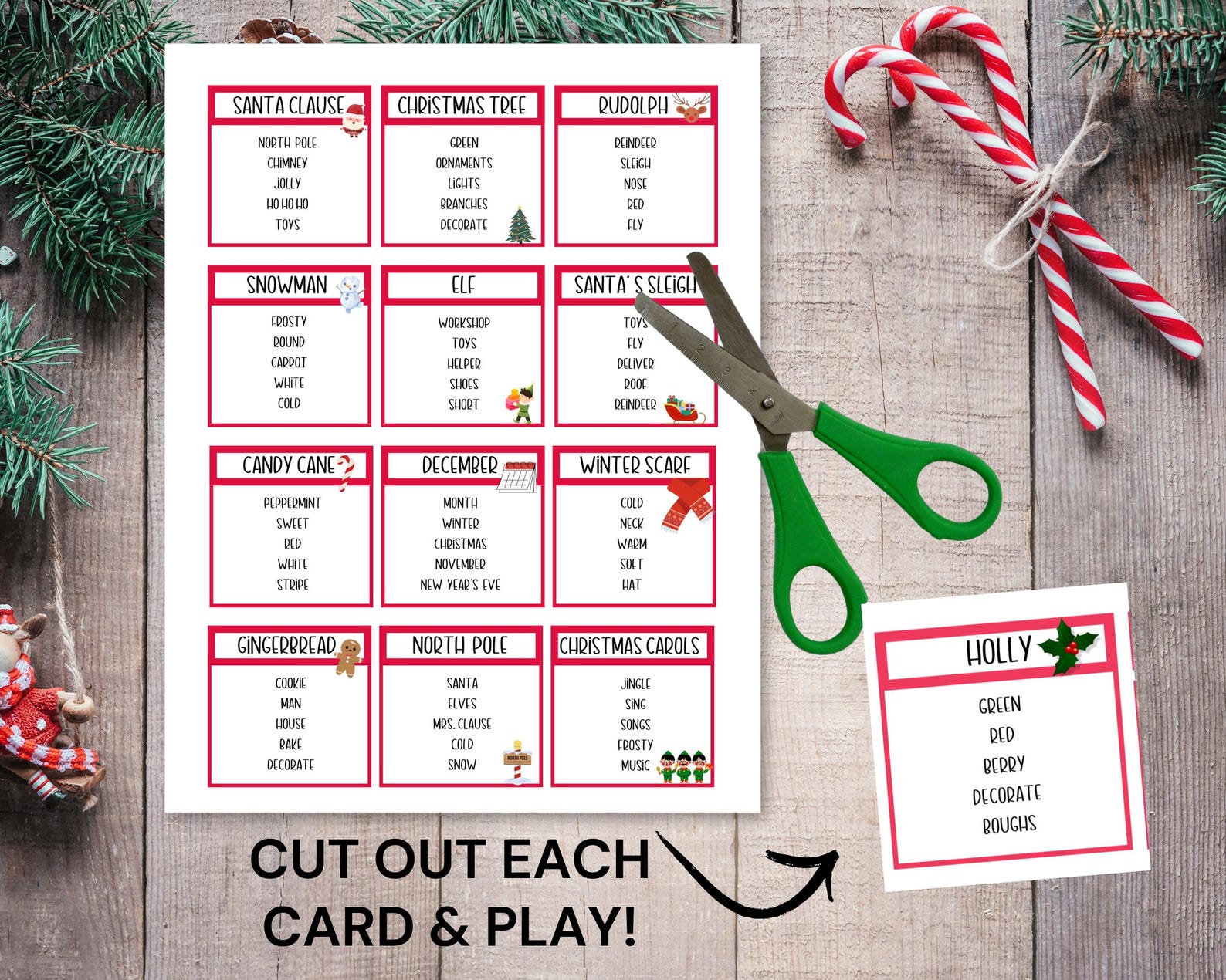 Christmas Forbidden Word Game, Printable Holiday Party Cards for Kids ...