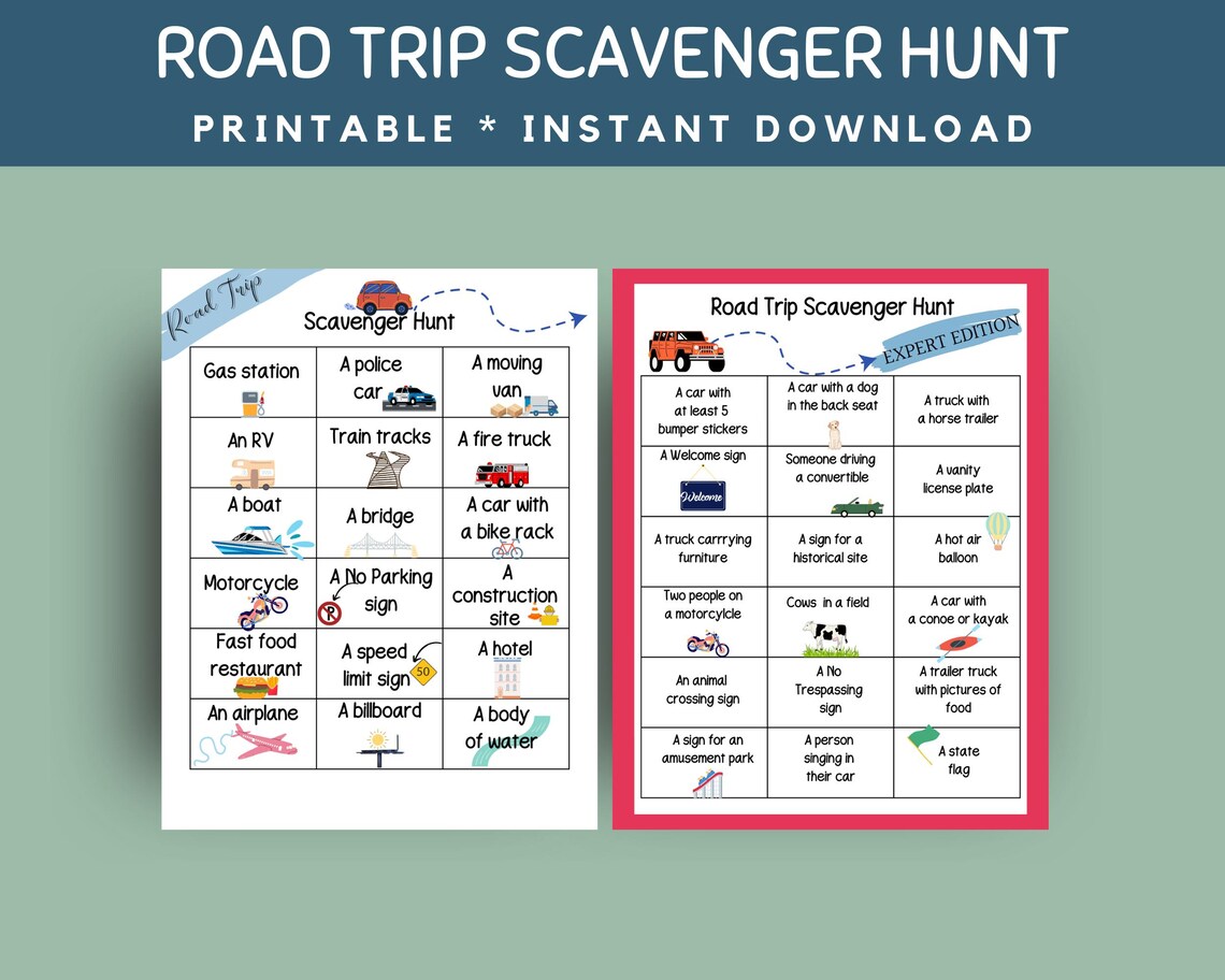 Road Trip Scavenger Hunt,car Scavenger Hunt, Road Trip Game, Travel ...
