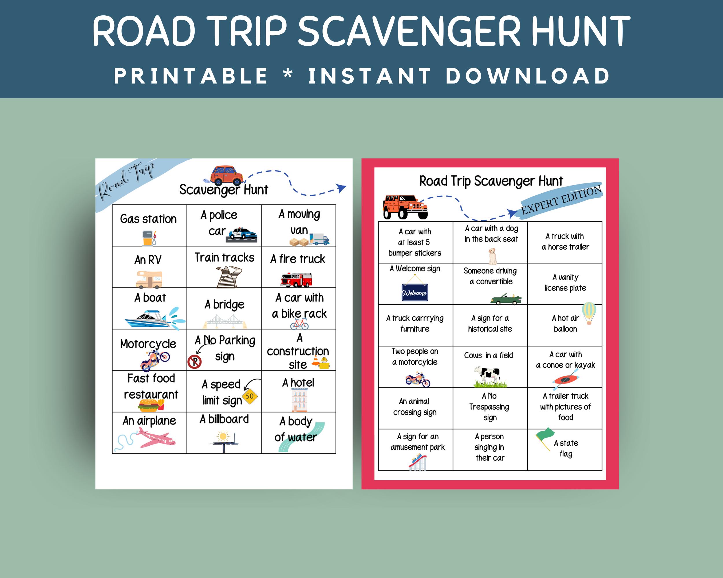 Road Trip Scavenger Hunt,car Scavenger Hunt, Road Trip Game, Travel ...