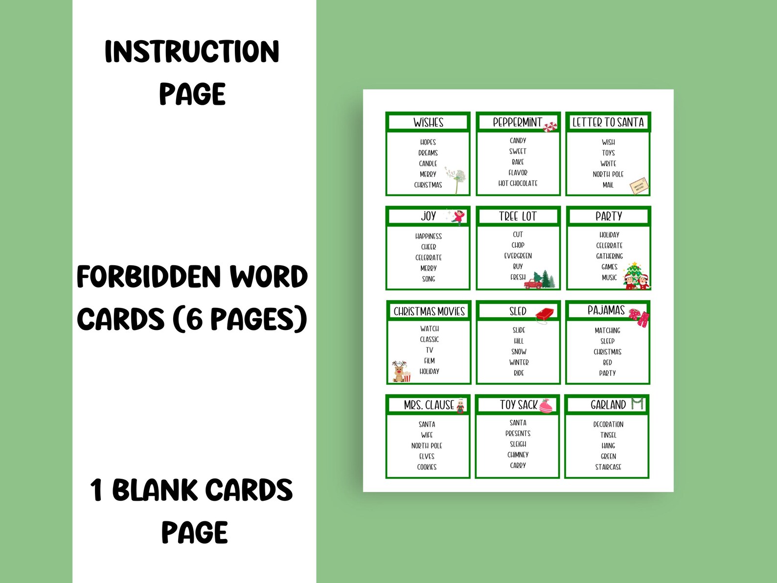 Forbidden Word, Christmas Themed Forbidden Word Game, Christmas Party ...