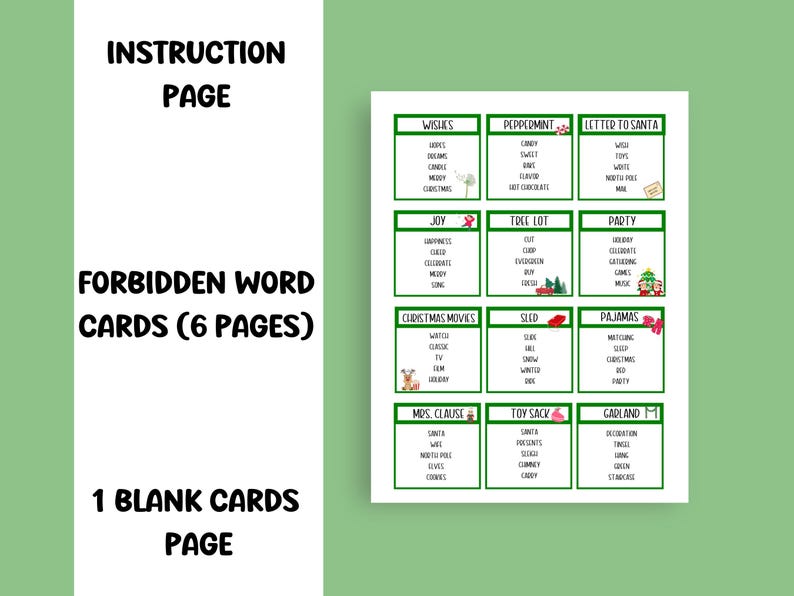 Christmas Forbidden Word Game, Printable Holiday Party Cards for Kids ...