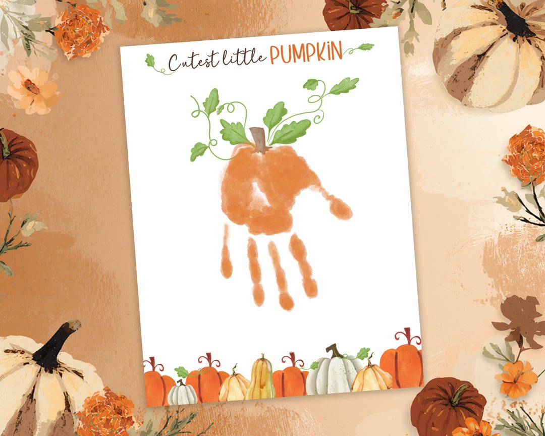 Pumpkin Handprint Art, Printable Fall Craft for Kids, Preschool and ...