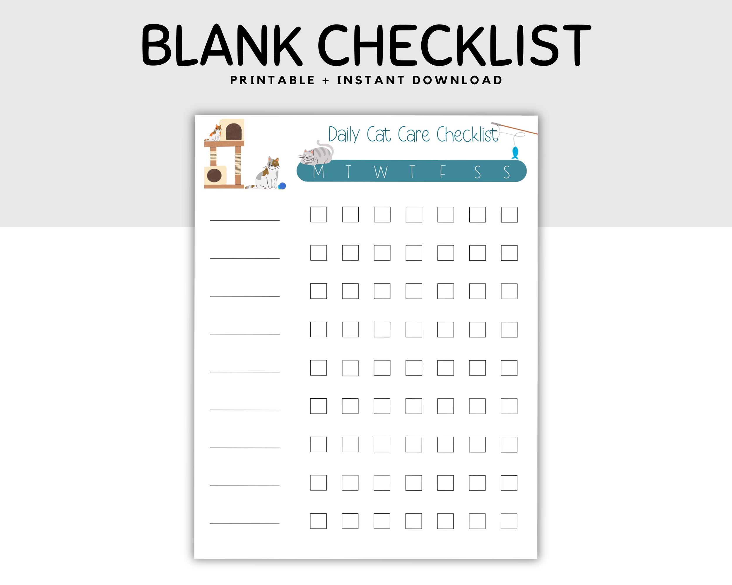Cat Care Planner, Cat Chores Printable, Printable Cat Care Checklist ...