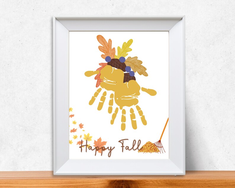 Kids Printable Fall Handprint Art, Autumn Acorn and Leaves Handprint ...