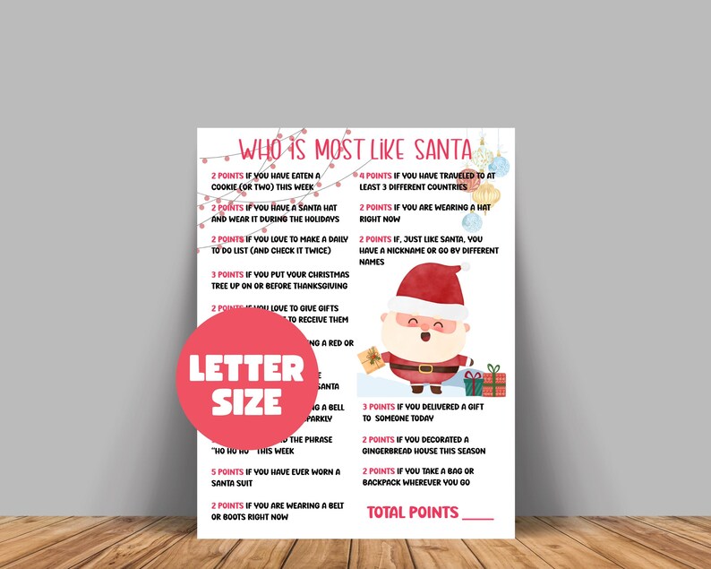 Who is Most Like Santa, Printable Christmas Party Game, Holiday Party ...