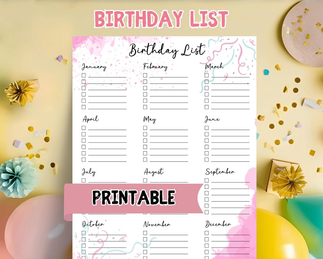 Birthday Tracker, Printable Birthday List, Family Birthday Celebration ...