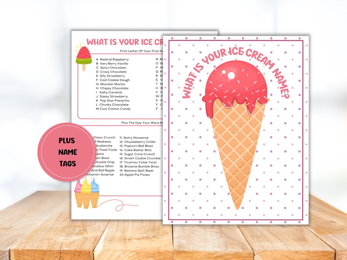 Ice Cream Name Game, What is Your Ice Cream Name, Birthday Party Game ...