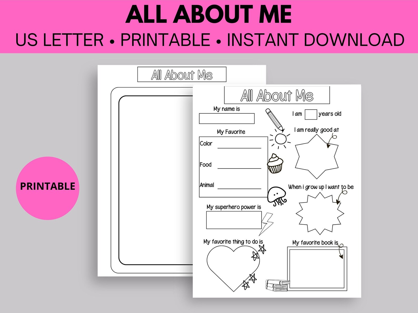 All About Me, First Day of School Activity, Preschool and Kindergarten ...