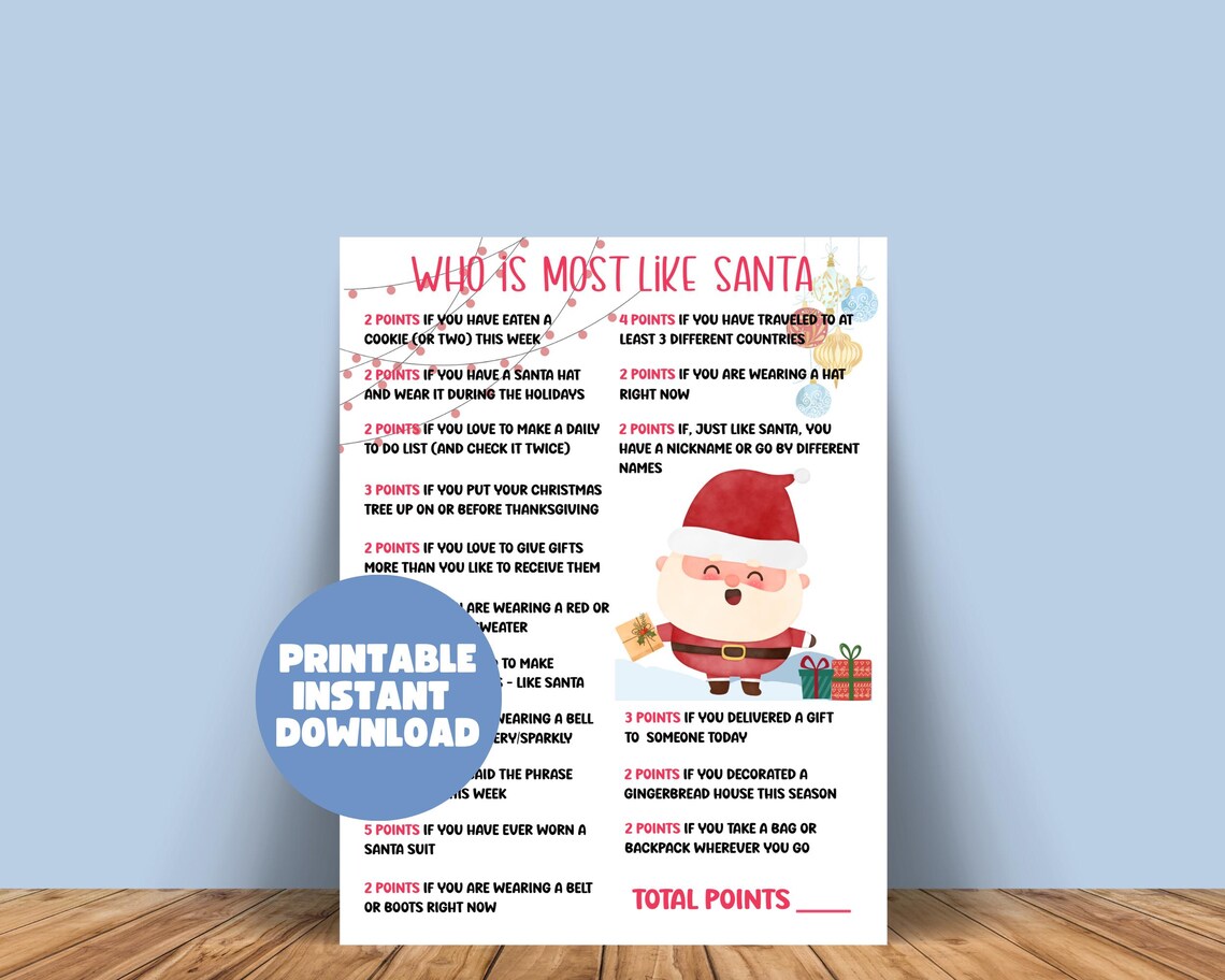 Who is Most Like Santa, Printable Christmas Party Game, Holiday Party ...