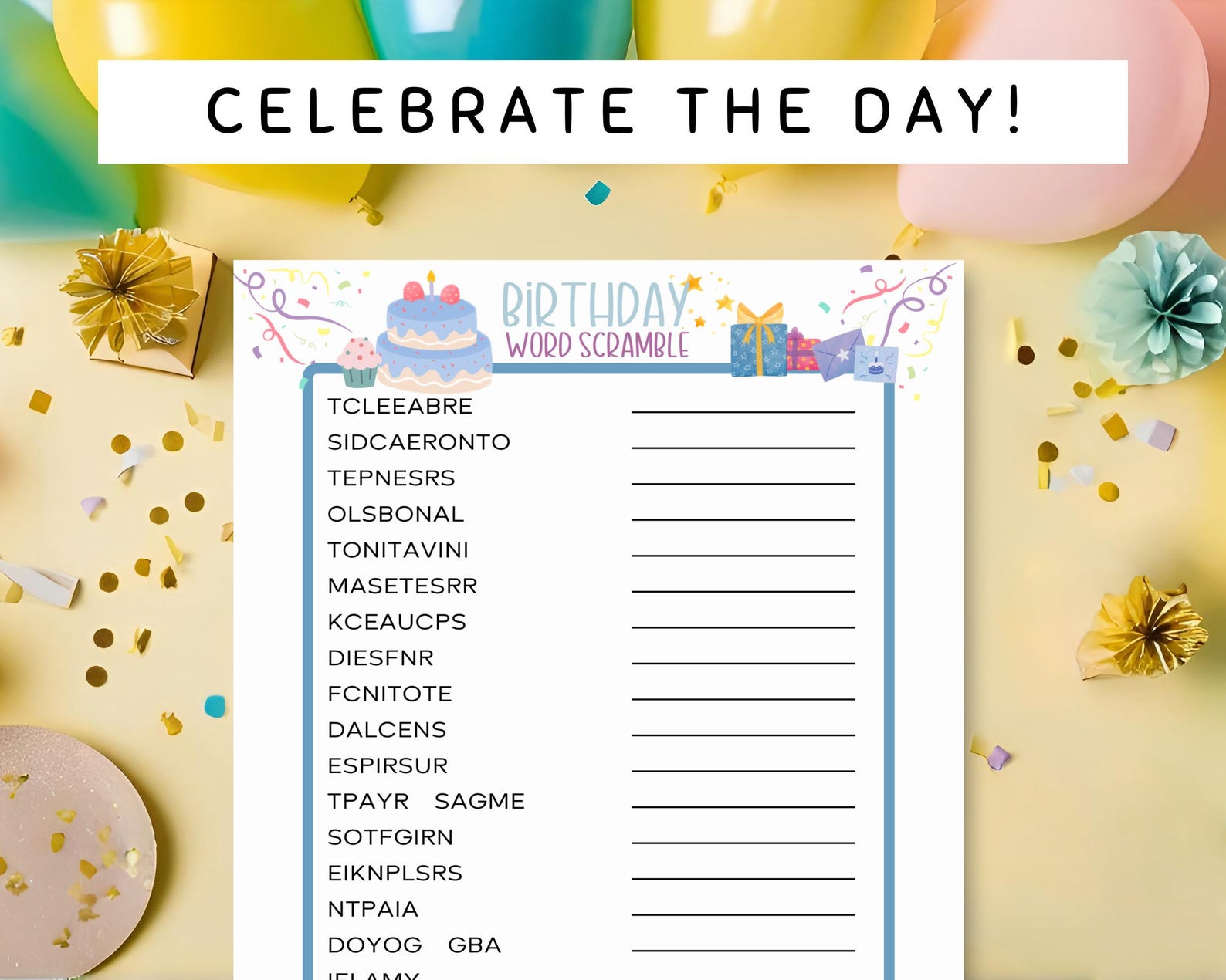 Birthday Word Scramble, Birthday Activity, Birthday Printable, Word ...