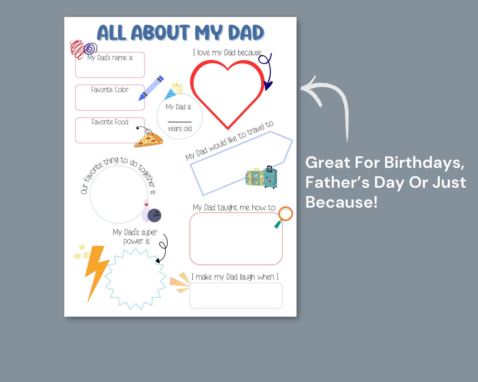 All About My Dad Printable Questionnaire, Father's Day Gift, Dad ...