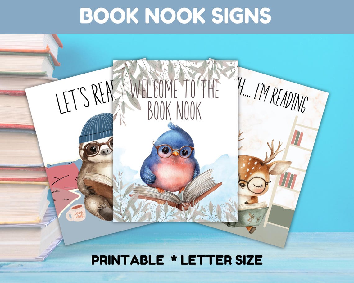 Reading Corner Signs Printable, Book Nook Signs, Reading Posters for ...