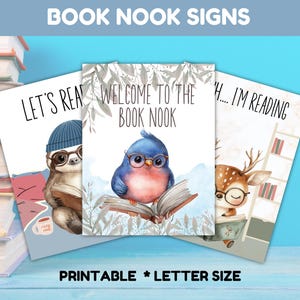 Reading Corner Signs Printable, Book Nook Signs, Reading Posters for ...