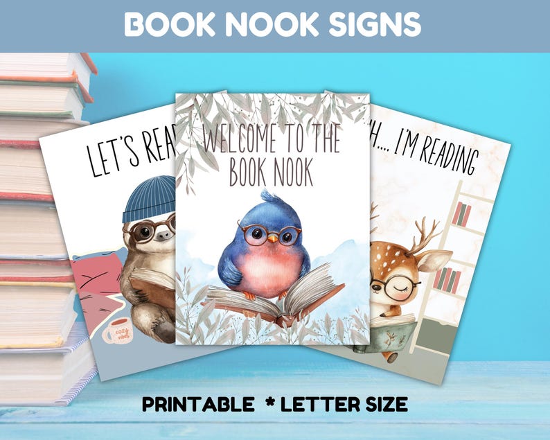 Reading Corner Signs Printable, Book Nook Signs, Reading Posters for ...