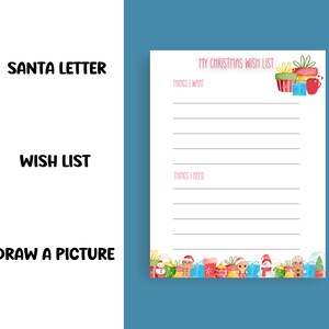 Dear Santa Letter Printable, Christmas Wish List for Kids, Family ...