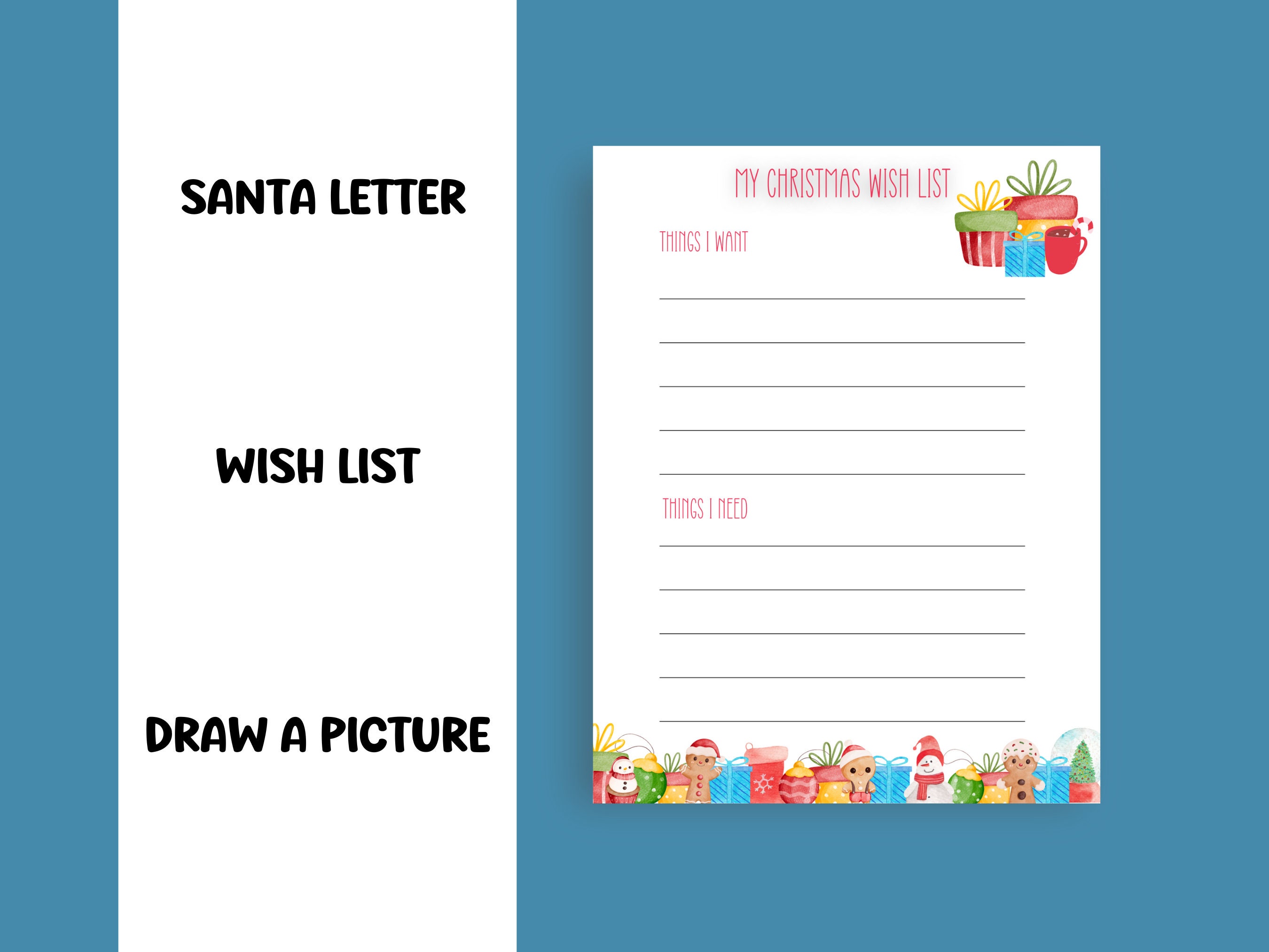 Dear Santa Letter, Printable Christmas Wish List for Kids, Family ...