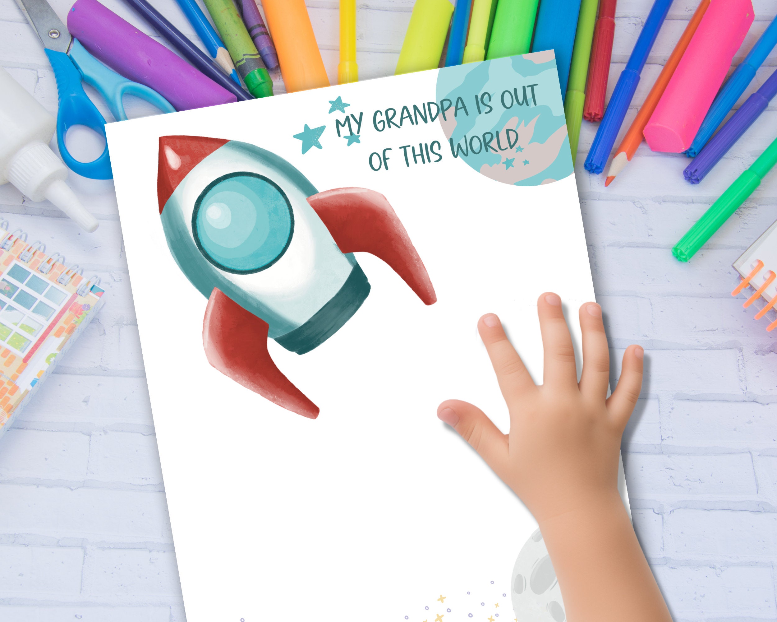 Birthday Card for Grandfather, Kids Space Handprint Art, Grandpa ...