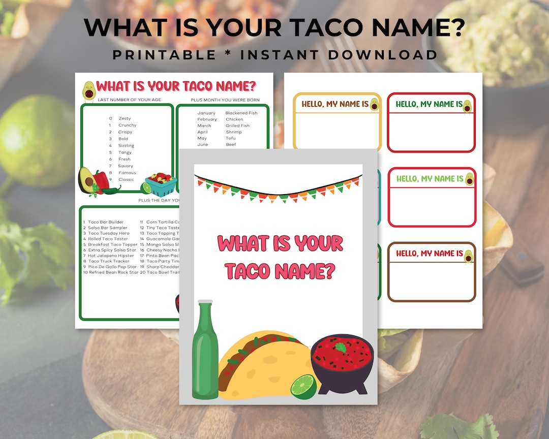 What is Your Taco Name, Taco Name Tag, Taco Party Game, Printable Taco ...
