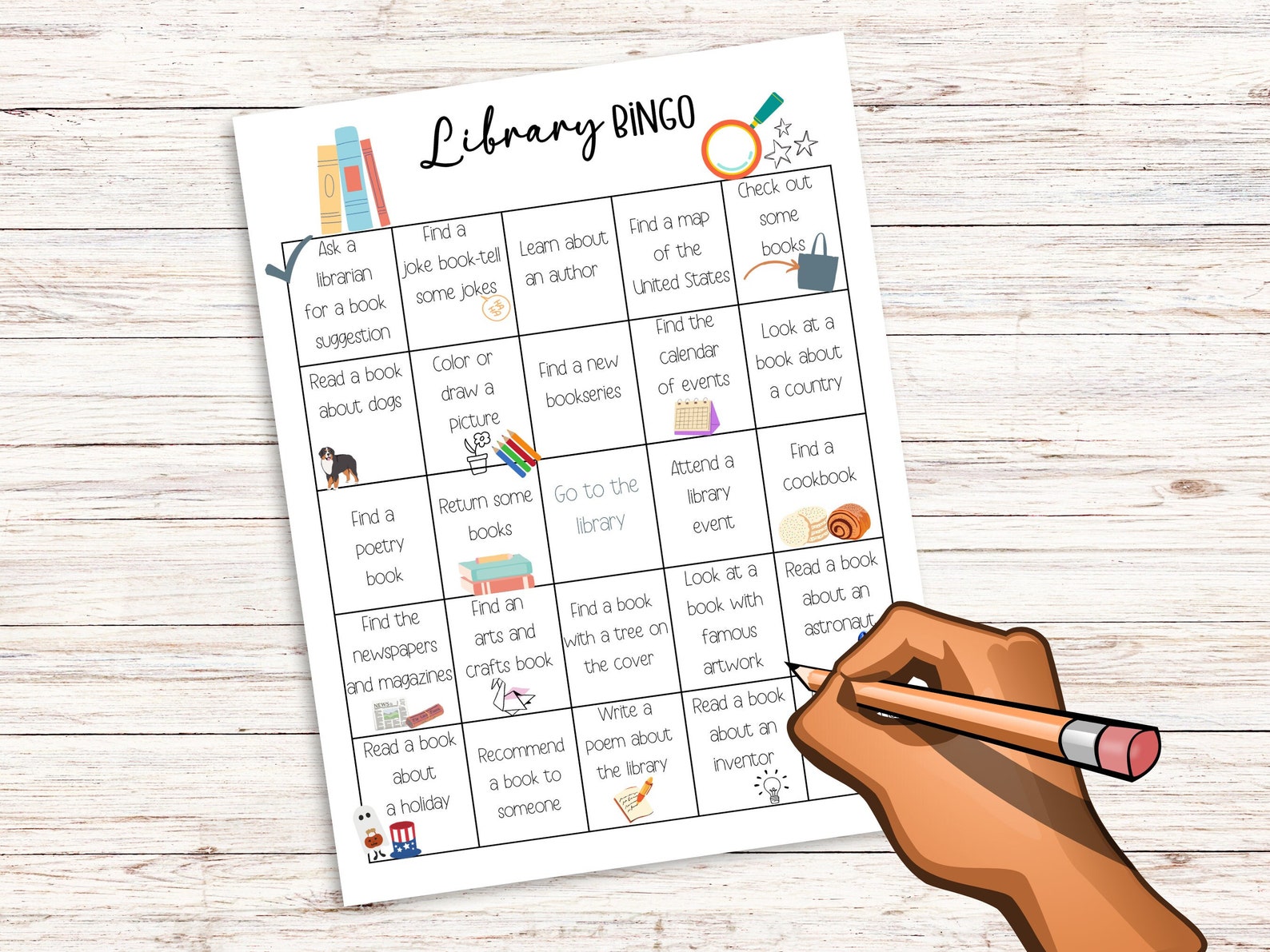 Elementary Library Bingo, Library Printable Scavenger Hunt, Book Bingo ...