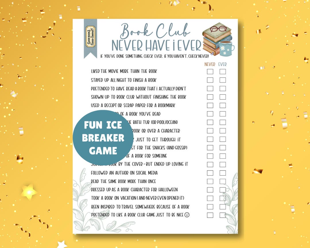 Book Club Games, Printable Book Club Icebreaker Game, Never Have I Ever ...