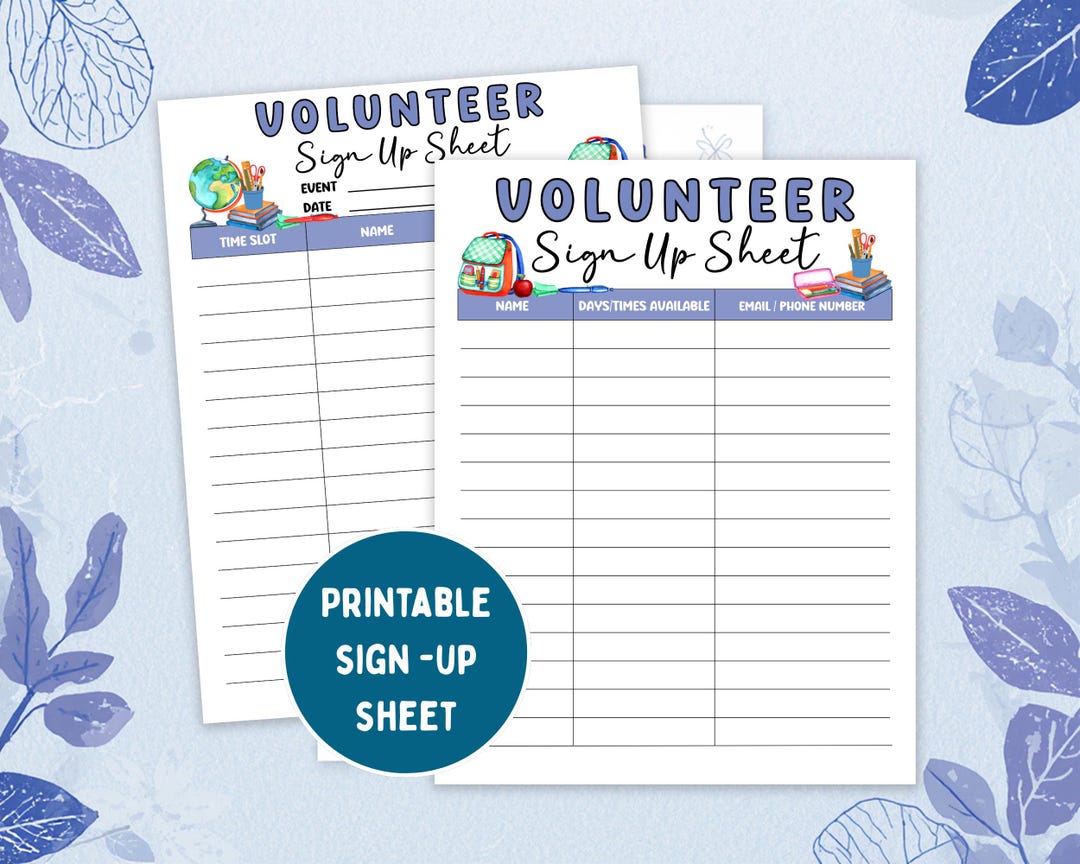Classroom Volunteer Sign up Sheet, Printable PTA Form, Room Mom ...