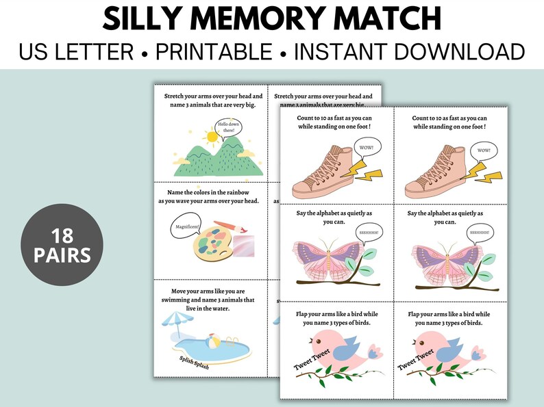 Memory Match Game, Matching Game, Matching Game for Kids, Printable ...