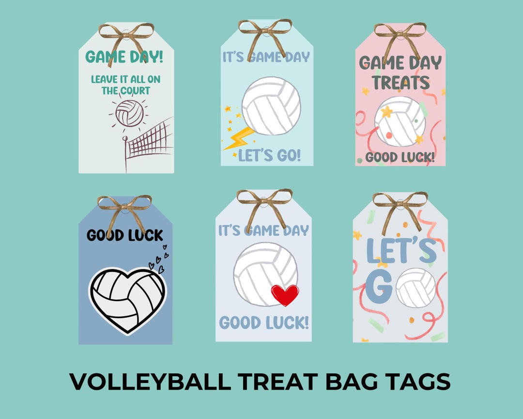 Volleyball Treat Bag Tags, Volleyball Good Luck Tags, Volleyball Party ...