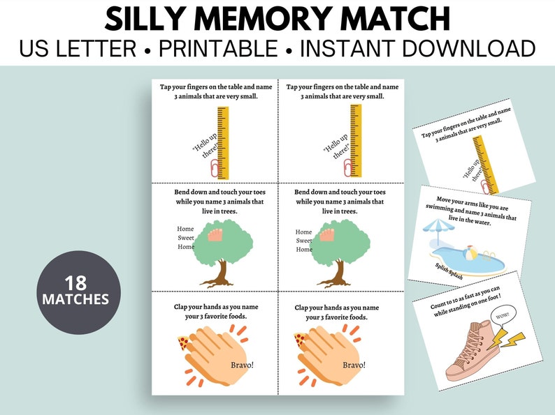 Memory Match Game, Matching Game, Matching Game for Kids, Printable ...