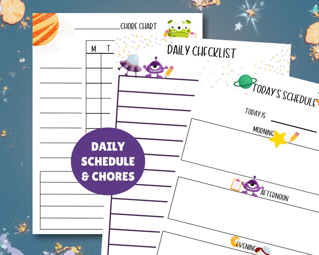 Space Chore Chart, Kids Daily Checklist, Schedule (PDF) - Etsy UK