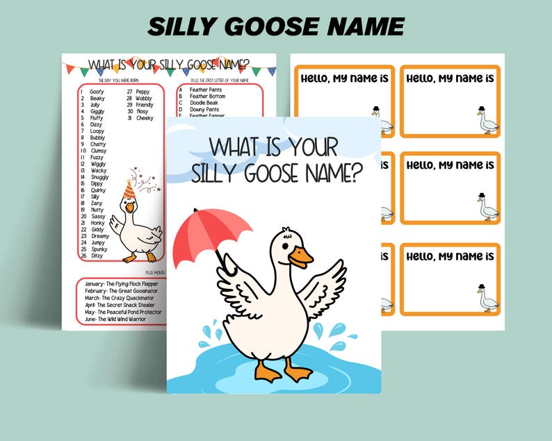 Silly Goose Party Activities, What is Your Silly Goose Name, Printable ...